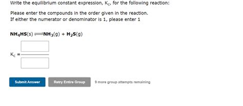 Solved Write The Equilibrium Constant Expression KC For Chegg