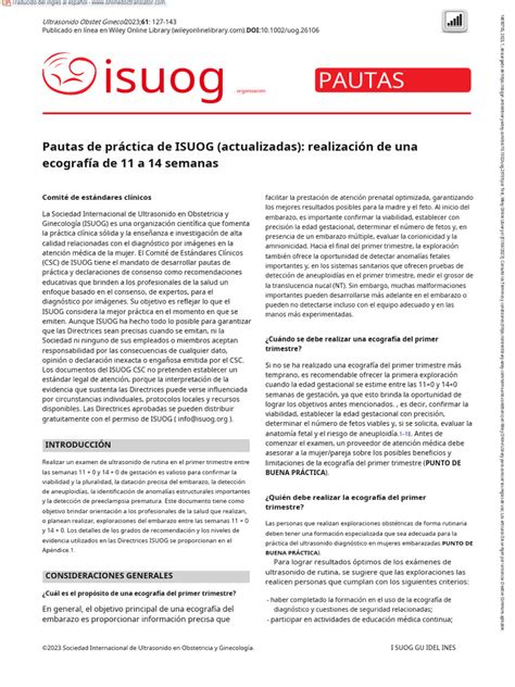Isuog Practice Guidelines Updated Performance Of 11 14 Week Ultrasound