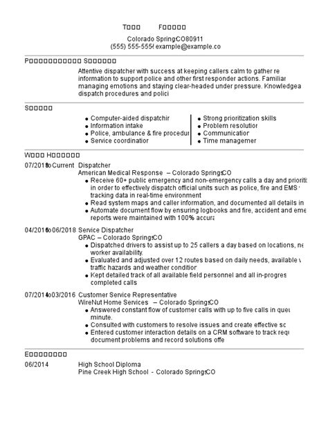 Winning Dispatcher Resume Example Myperfectresume