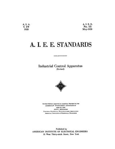 IEEE A I E E Standards Industrial Control Apparatus