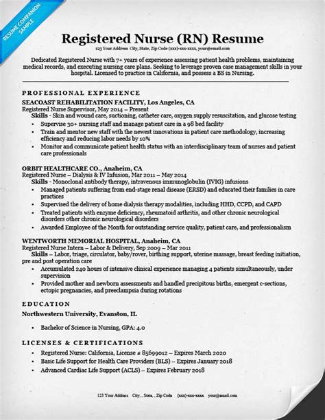 Registered Nurse Rn Resume Sample And Tips Resume Companion