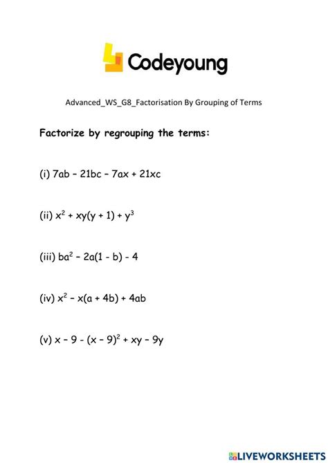 Advanced Ws G8 Factorisation By Grouping Of Terms 2143395