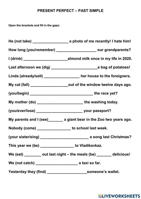 Present Perfect Past Simple Interactive Exercise Artofit