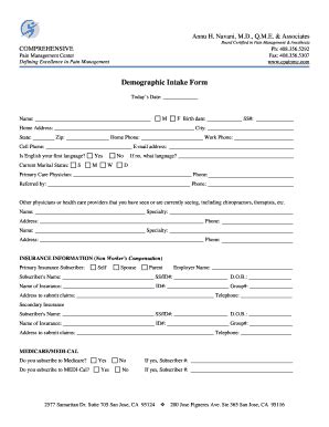 Pain Management Center Demographic Intake Form Printable Fill Online