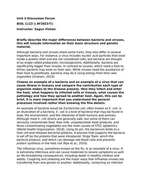 Unit 2a Df Unit 2 Discussion Forum Unit 2 Discussion Forum Biol 1122 1 Ay2023 T Instructor