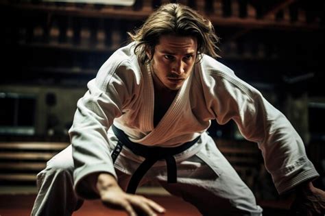 Premium Photo Intense Judo Man In Dojo Training Session