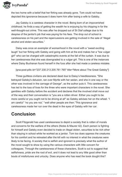 The Great Gatsby By Scott Fitzgerald 918 Words Essay Example
