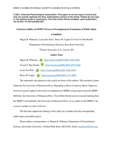 Pdf Criterion Validity Of Mmpi 3 Scores In Preemployment Evaluations