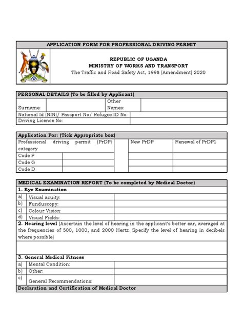 Application Form For Professional Driving Permit Pdf