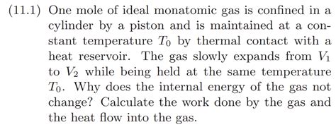 Solved 11 1 One Mole Of Ideal Monatomic Gas Is Confined Chegg