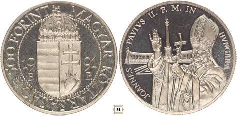 500 Forint Ii János Pál Pápa 1991 Bp Pp Ag900 28g Adamoem120