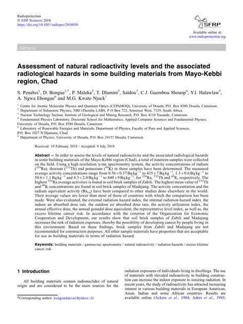 Pdf Assessment Of Natural Radioactivity Levels And The Associated