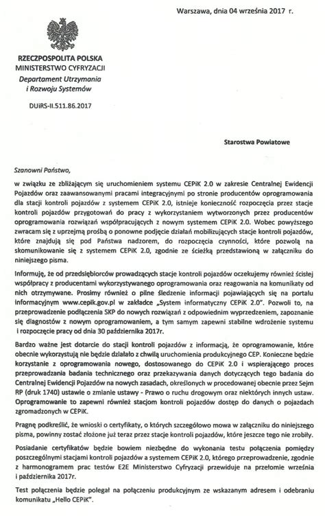 PISMO Z MINISTERSTWA INFORMATOR Insp UDS A