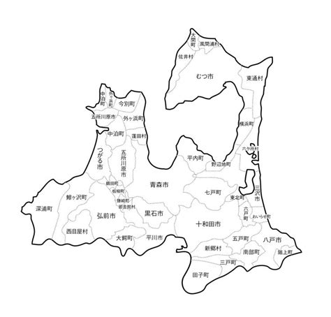 日本地図 白地図 青森県 ラインあり 市区町村名ありのイラスト Aomori Sketches Japan