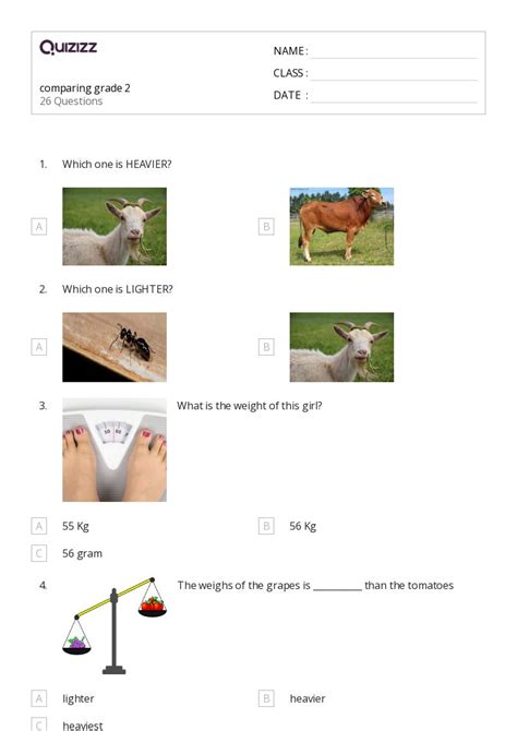 50 Comparing Weight Worksheets For 1st Class On Quizizz Free And Printable