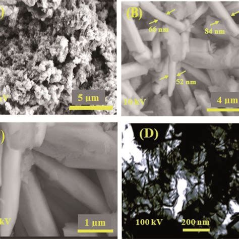 A C Sem Micrographs At Various Magnifications And D Tem Image Of