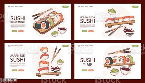 웹 페이지 초밥 초밥 롤 벡터 그림을 그립니다 일본 아시아 전통 음식 요리 메뉴 개념 배너 웹사이트 낙서 만화 스타일의 광고 0명에 대한 스톡 벡터 아트 및 기타 이미지