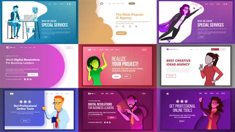 Main Web Page Set Design Vector Website Business Reality Landing