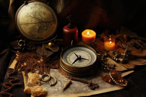 Premium Ai Image An Arrangement Of A Compass Candles And Various