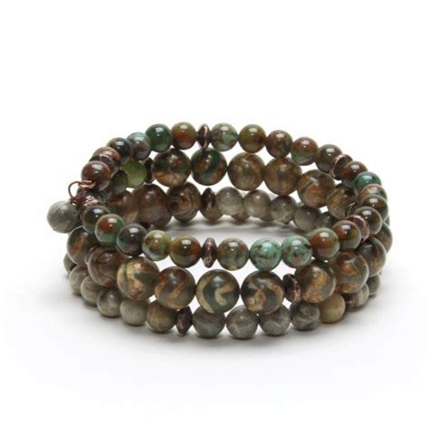 Tibetan Style Agate Memory Wire Bracelet With Copper Green Etsy