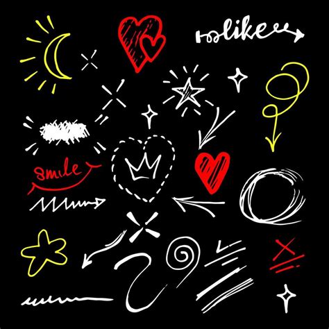 Doodle Elements For Concept Design On Set Isolated On Black Background