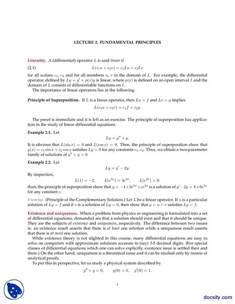 Fundamental Principles Differential Equations And Their Solutions
