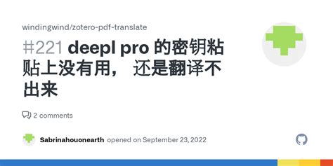 Deepl Pro 的密钥粘贴上没有用， 还是翻译不出来 · Issue 221 · Windingwindzotero Pdf