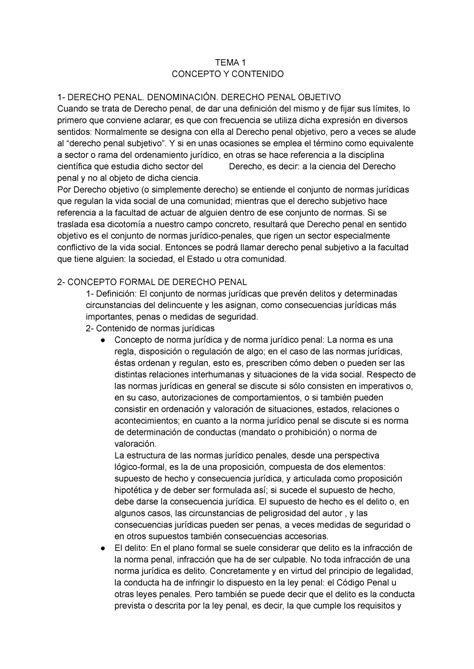 Tema 1 Tema 1 Derecho Penal Tema 1 Concepto Y Contenido 1 Derecho
