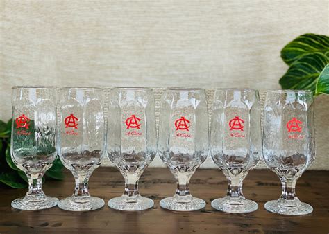 Vintage A Coors Footed Beer Tumblers Wavy Glass Barware 12 Oz Set Of 6