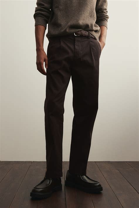 Bavlněné Kalhoty Chino Regular Fit Tmavě Hnědá MuŽi Handm Cz