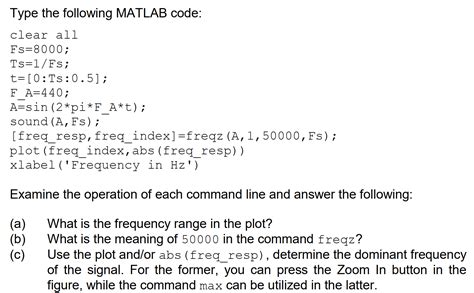 Solved Type The Following Matlab Code Clear All Fs8000