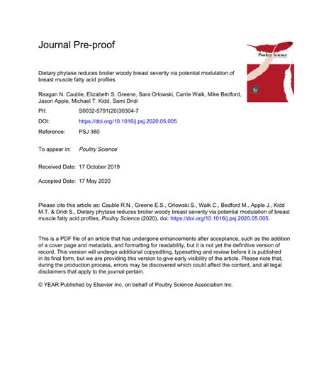 Pdf Dietary Phytase Reduces Broiler Woody Breast Severity Via