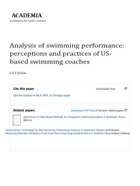 Analysis Of Swimming Performance Perceptions And Practices Of Us Based Swimming Coaches Pdf