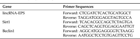 Table 1 From The Role Of LincRNA EPS Sirt1 Autophagy Pathway In The