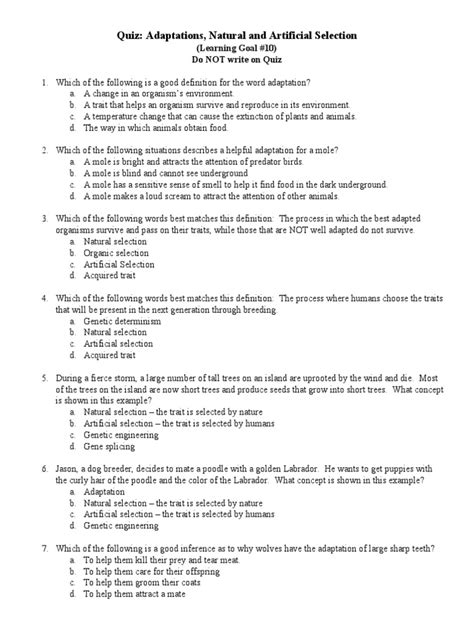 Adaptations Natural And Artificial Selection Pdf Natural Selection