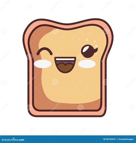 Icono Aislado Estilo Del Kawaii De La Tostada Del Pan Ilustración Del