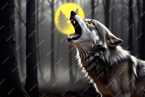 Premium Photo Dark Mysterious Howling Wolf With Glowing Eyes And Fur