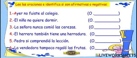 Oraciones Afirmativas Y Negativas School Subjects Interactive