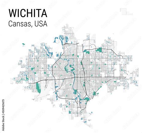 Wichita Kansas Vector Map Detailed Map Of Wichita City Administrative