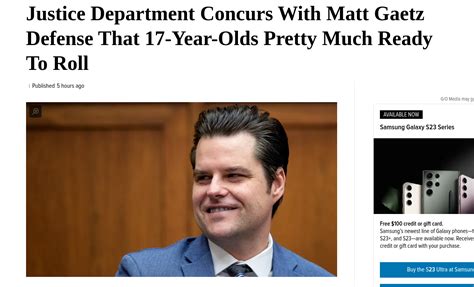 Justice Department Concurs With Matt Gaetz Defense That 17 Year Olds