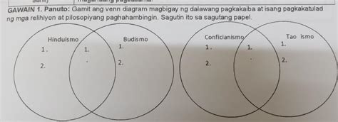 GAWAIN 1 Panuto Gamit Ang Venn Diagram Magbigay Ng Dalawang