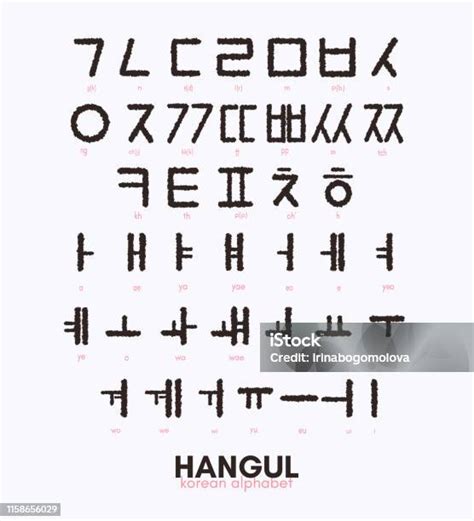 잉크 한국어 알파벳으로 필기 한글 자음과 모음의 전체 세트 흰색에 고립 된 검은 글자 벡터 일러스트레이션 한국 글자에 대한 스톡 벡터 아트 및 기타 이미지 Istock