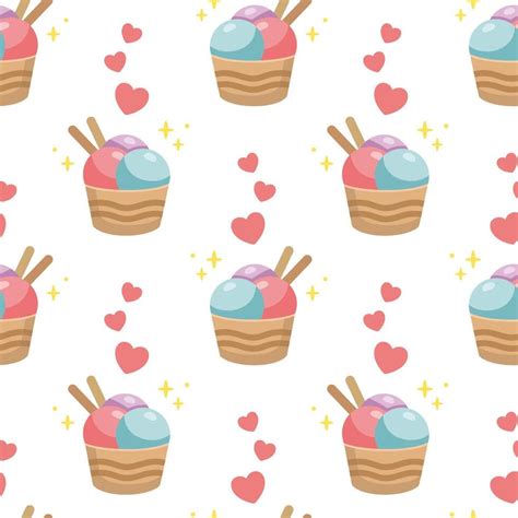 Ice Cream Seamless Pattern Fast Food Illustration In Cartoon Style