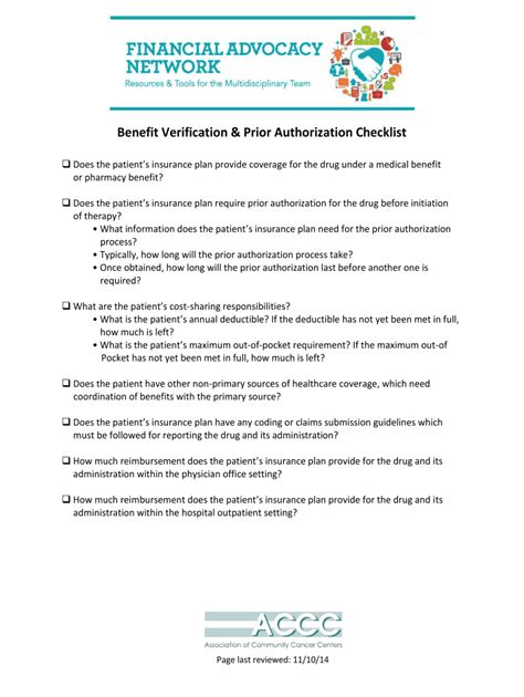 Fillable Online Benefit Verification And Prior Authorization Checklist