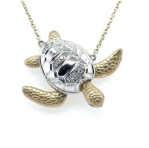 14k Yellow And White Gold Diamond Sea Turtle Pendant Zaks Jewelry