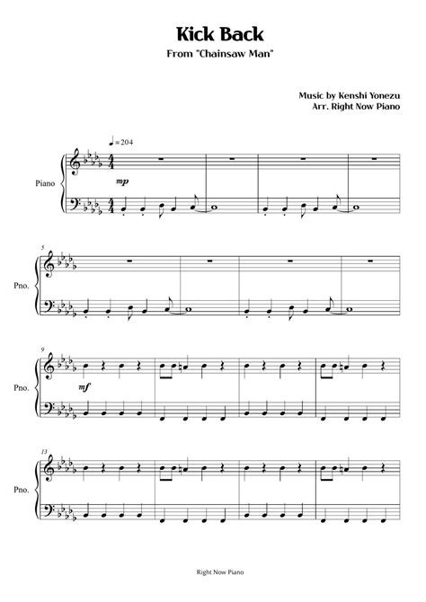 Chainsaw Man Kick Back Sheets By Right Now Piano