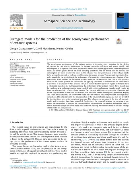 Pdf Surrogate Models For The Prediction Of The Aerodynamic Performance Of Exhaust Systems