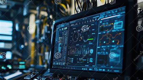 Computer Screen Showing Futuristic Interface With Graphs Charts And Data In A Modern