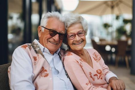 Feliz Pareja De Ancianos Casados Con Un Anciano Y Una Mujer Sentados