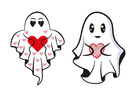 Premium Vector Cute Ghost Set With A Heart On A White Background Character Cartoon